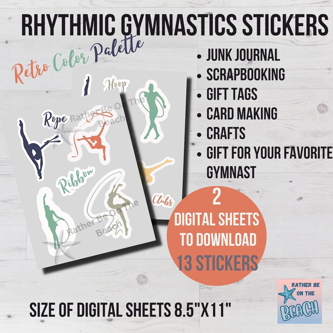 Printable Rhythmic Gymnastic Stickers, Retro Colors Rhythmic Gymnasts ...