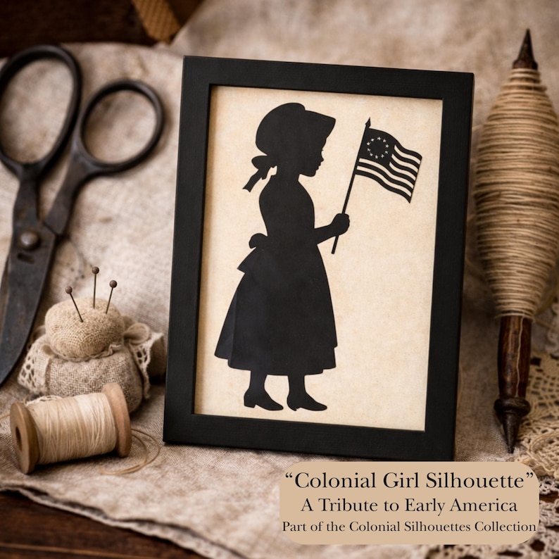 Framed Colonial Kids Silhouette Print, Original History Art 4x6 & 5x7 ...