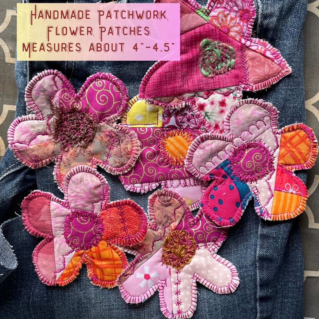 BOHO Pink FLOWER Patchwork PATCH, Orange Boho Hippy Flower Patches ...