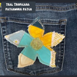 BOHO FLOWER Fabric Patchwork PATCH, Blue Daisy Hippy Flower Patches ...