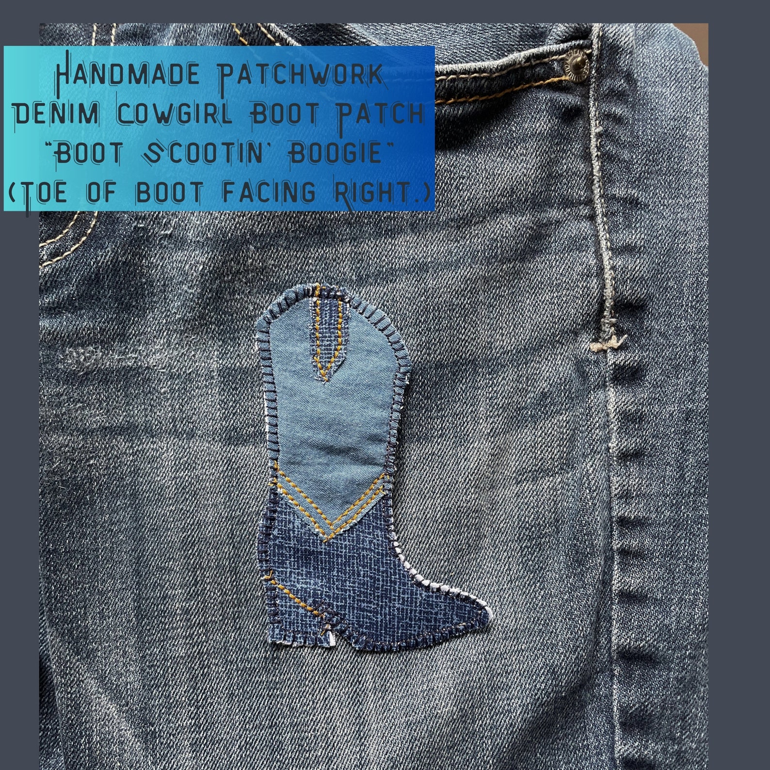 Western COWGIRL Boot Patch Handmade Sew on Denim Patchwork Western Wear ...