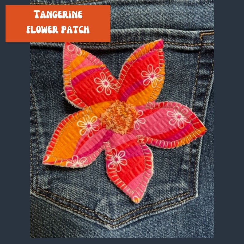 BOHO FLOWER Fabric Patchwork PATCH, Orange Boho Hippy Patches, Handmade ...