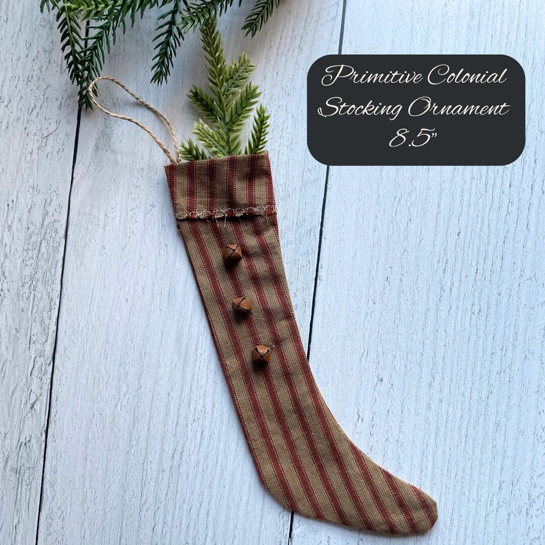 Primitive Colonial Style Christmas Stocking Ornament Homespun Mini ...