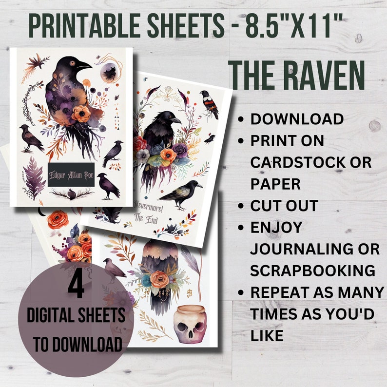 RAVENS Digital Paper, Inspired by the Raven Edgar Allen Poe, Printable ...