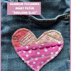 Handmade Boho Fabric Heart Patchwork Patch, Pink Hippy Heart Patch ...