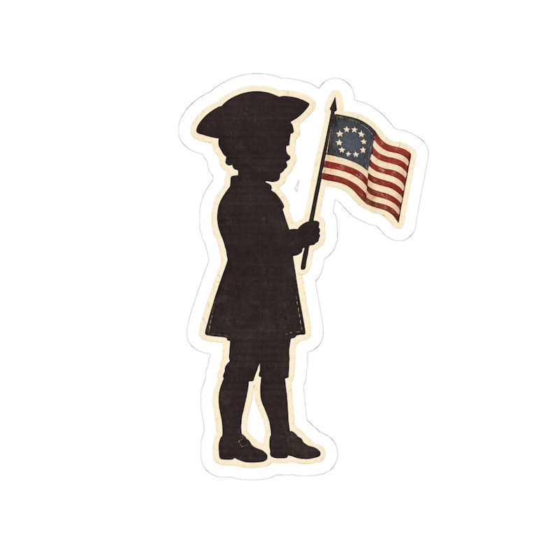 Colonial Boy Silhouette Holding Betsy Ross Flag Sticker, Primitive ...