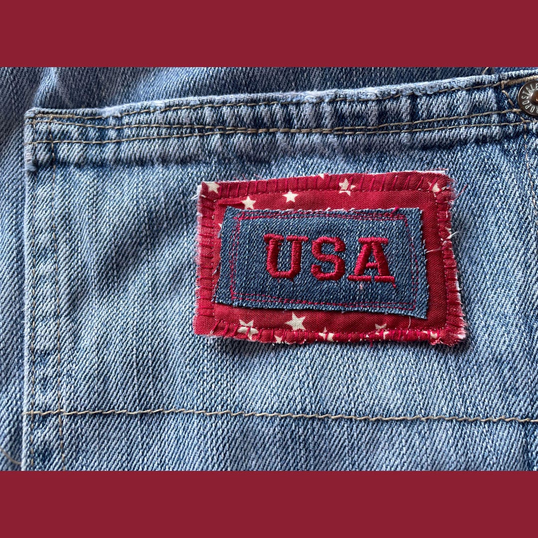 Hippie USA Patchwork Patch Boho Raw-edge Denim Patriotic 4th of July ...