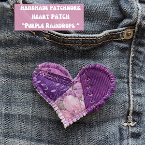 Boho Heart Fabric Patchwork Patch, Purple Boho Cotton Patchwork Patch ...