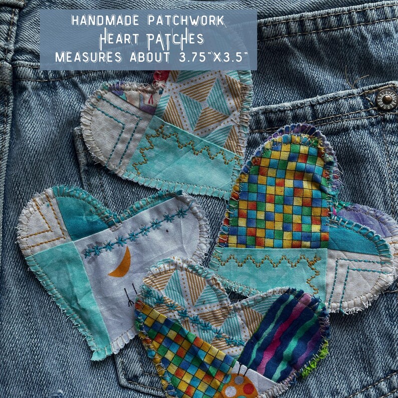 Handmade Boho Blue Heart Patch Teal Blue Hippie Heart Patchwork Patch ...