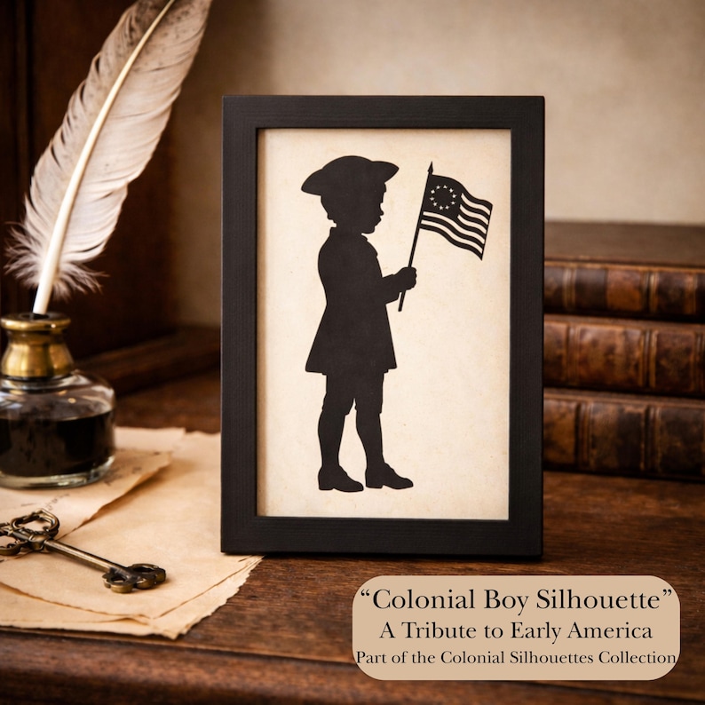 Framed Colonial Kids Silhouette Print, Original History Art 4x6 & 5x7 ...