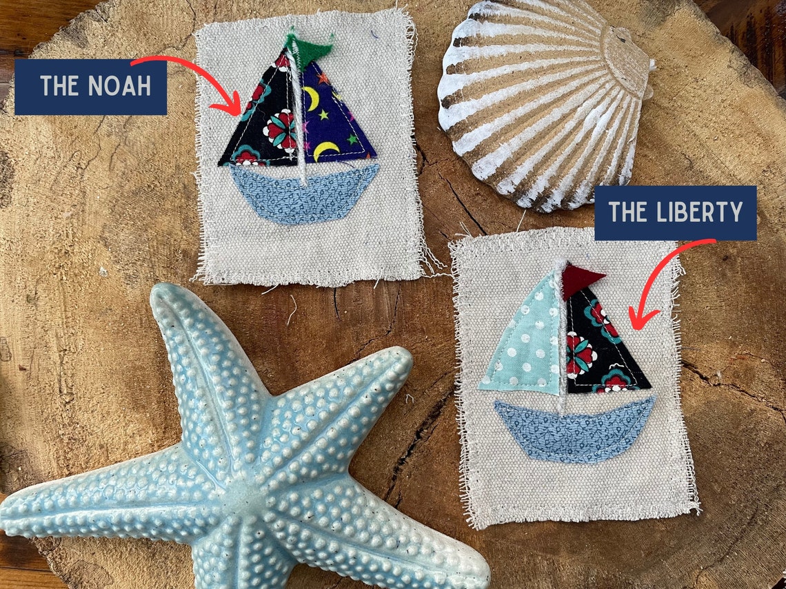 Little Sailboat Nautical Scrappy Fabric Patch Charming Upcycled Fabric ...