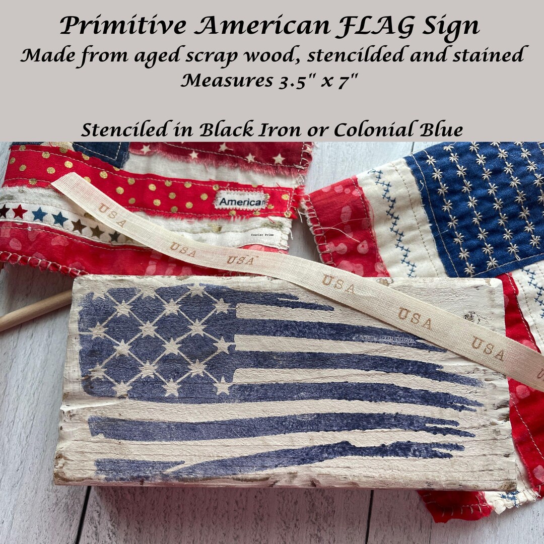 Rustic Primitive Patriotic Vintage American Flag Wood Sign Colonial ...