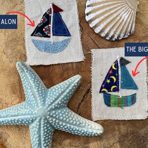 Little Sailboat Nautical Scrappy Fabric Patch Charming Upcycled Fabric Sail Boat Patches ...