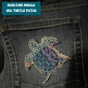 Sea Turtle Patchwork Patch, Blue Green Boho Whimsical Sea Turtles Patch ...