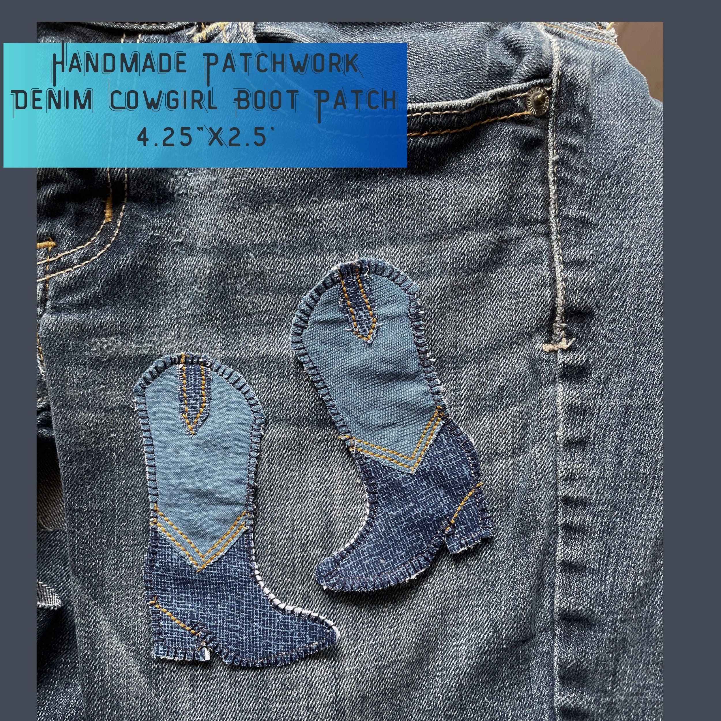 Western COWGIRL Boot Patch Handmade Sew on Denim Patchwork Western Wear ...