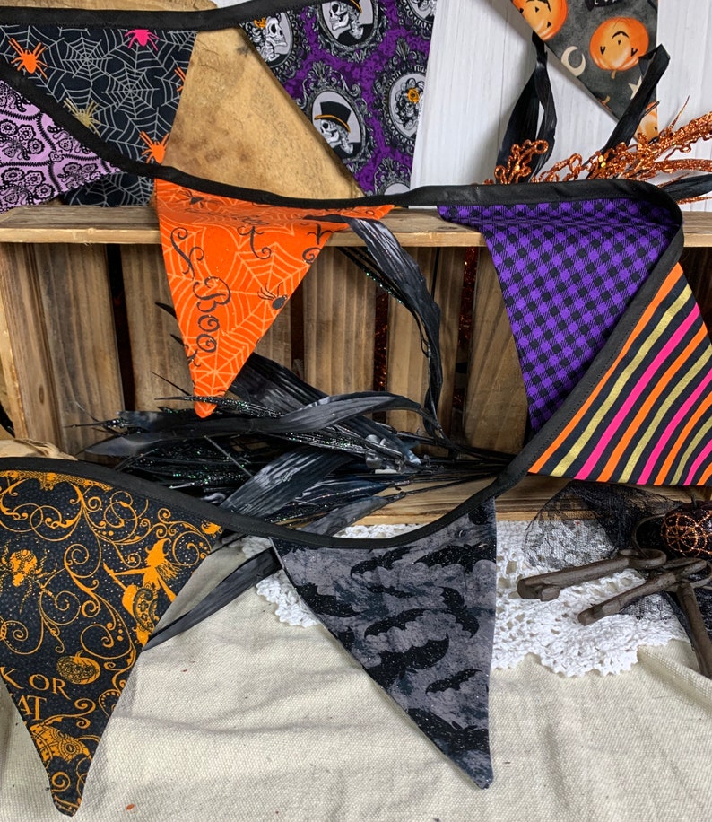 Halloween Purple Orange Black Bunting Flag Banner, Halloween Flag ...