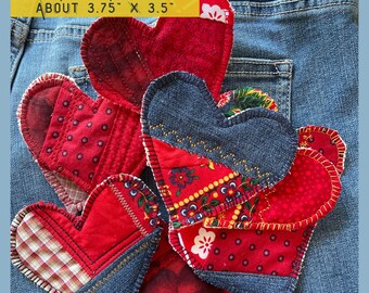 Handmade Boho Fabric Heart Patchwork Patch, Pink Blue Hippie Heart ...