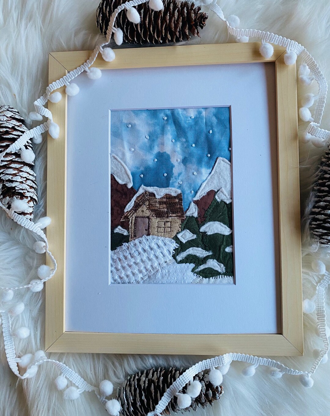 Winter Snow Scene Fabric Wall Art, Mixed Media Whimsical Winter ...