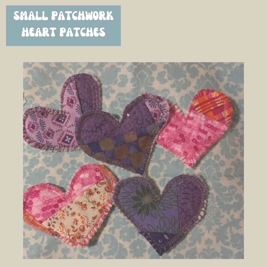 Boho Heart Fabric Patchwork Patch, Purple Boho Cotton Patchwork Patch ...