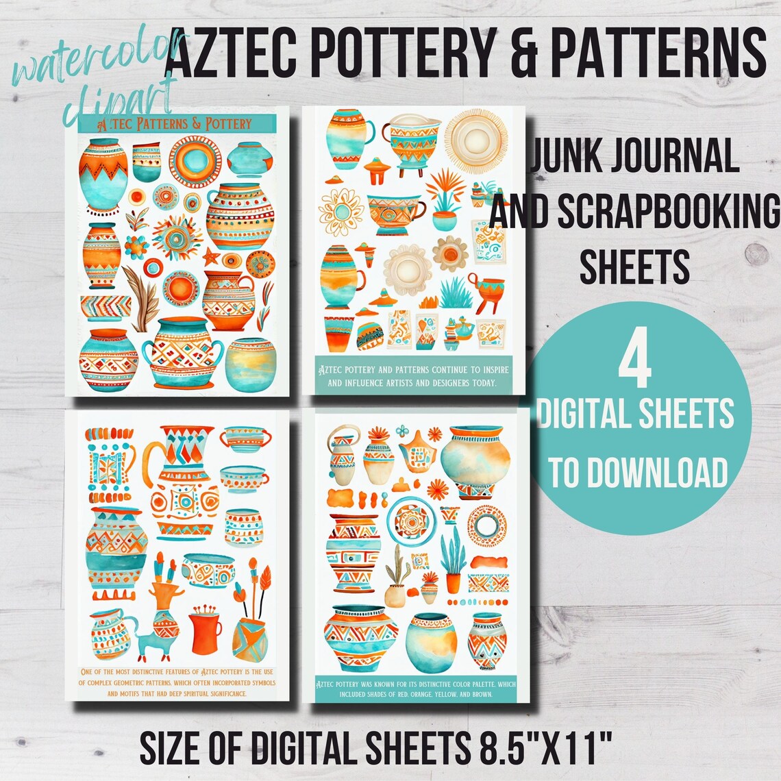 Aztec Pottery and Patterns Printable Clip Art Whimsical Boho - Etsy