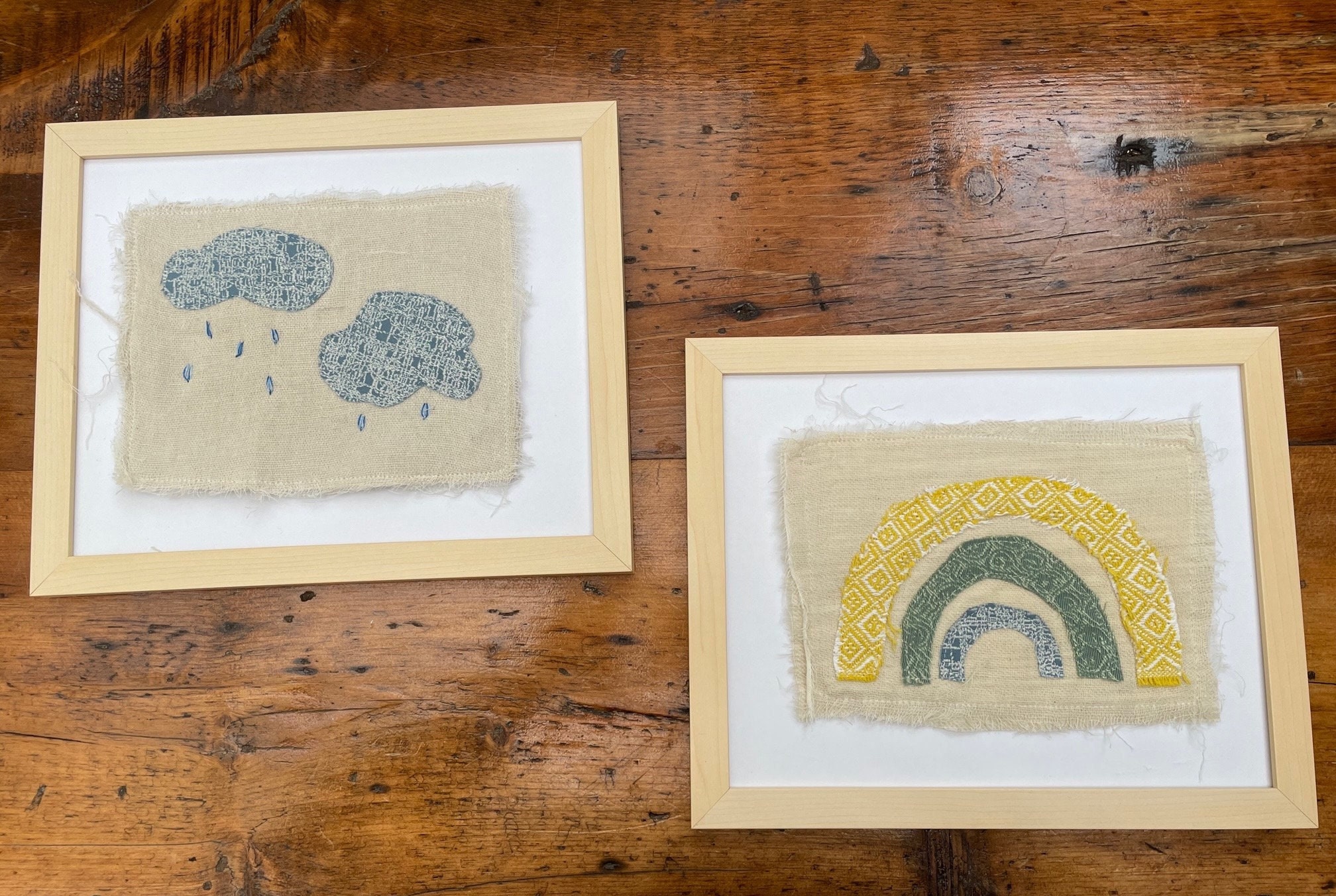 Rainbow and Rain Clouds Nursery Wall Art Fabric Mixed Media - Etsy