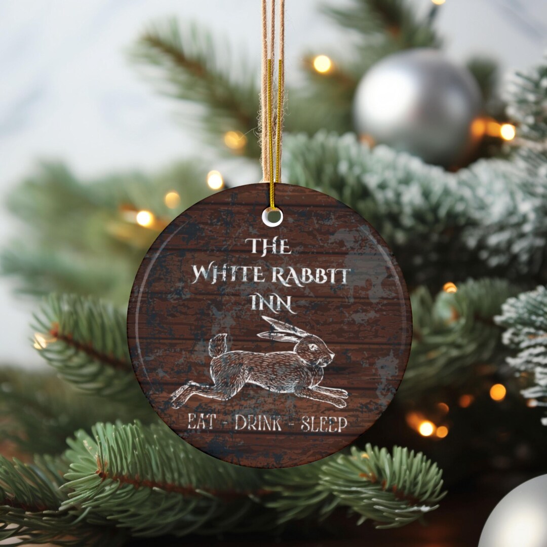 Vintage White Rabbit Inn Colonial Pub Christmas Ornament - Rustic ...