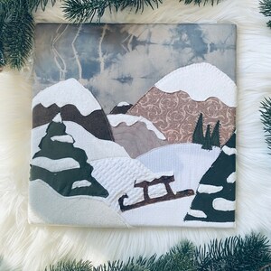 Winter Snow Scene Fabric Wall Art, Mixed Media Whimsical Winter ...