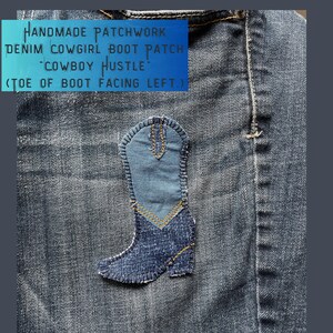 Western COWGIRL Boot Patch Handmade Sew on Denim Patchwork Western Wear ...