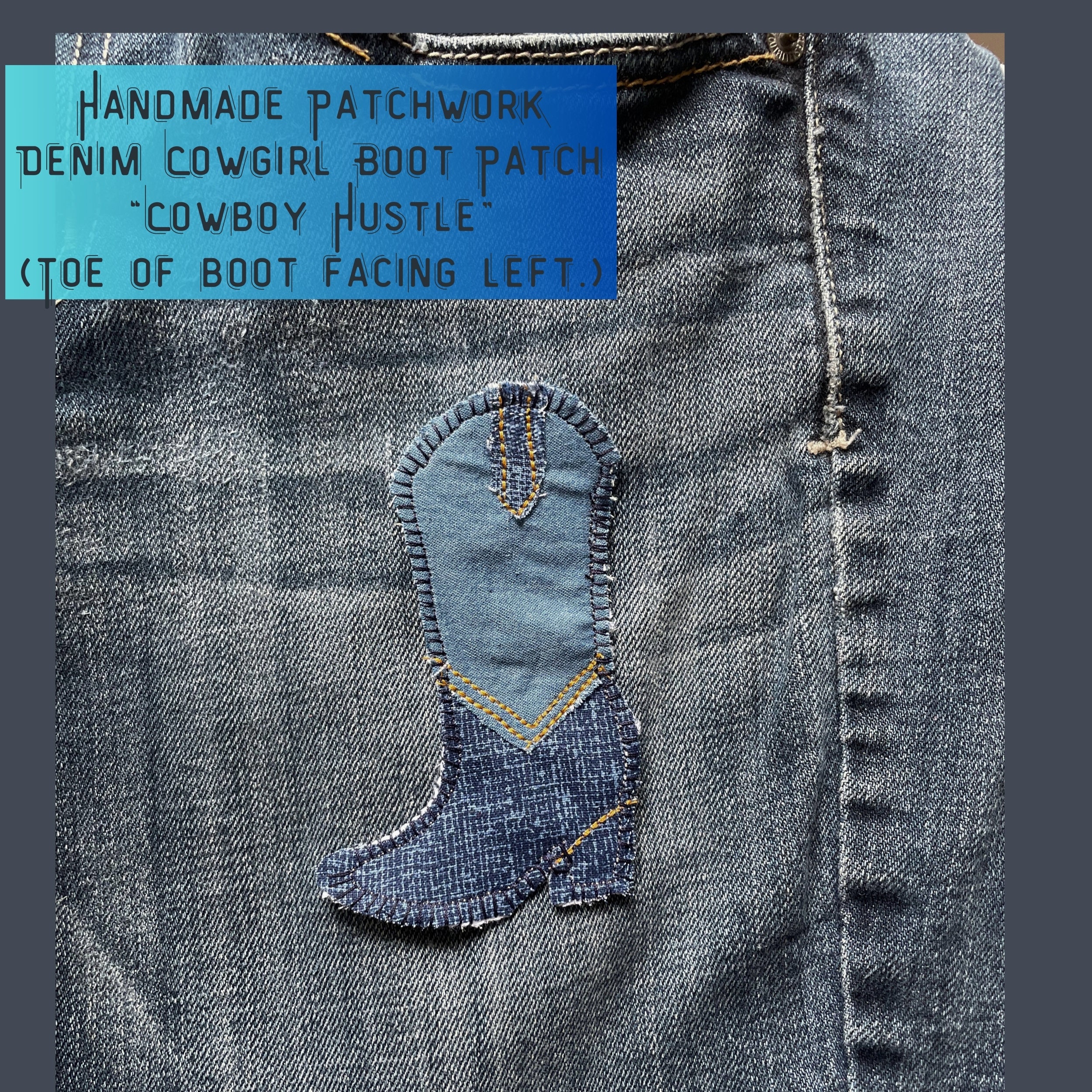 Western COWGIRL Boot Patch Handmade Sew on Denim Patchwork Western Wear ...
