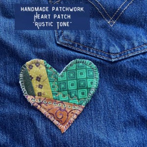 Handmade Boho Fabric Heart Patchwork Patch, Earthtone Hippie Heart ...