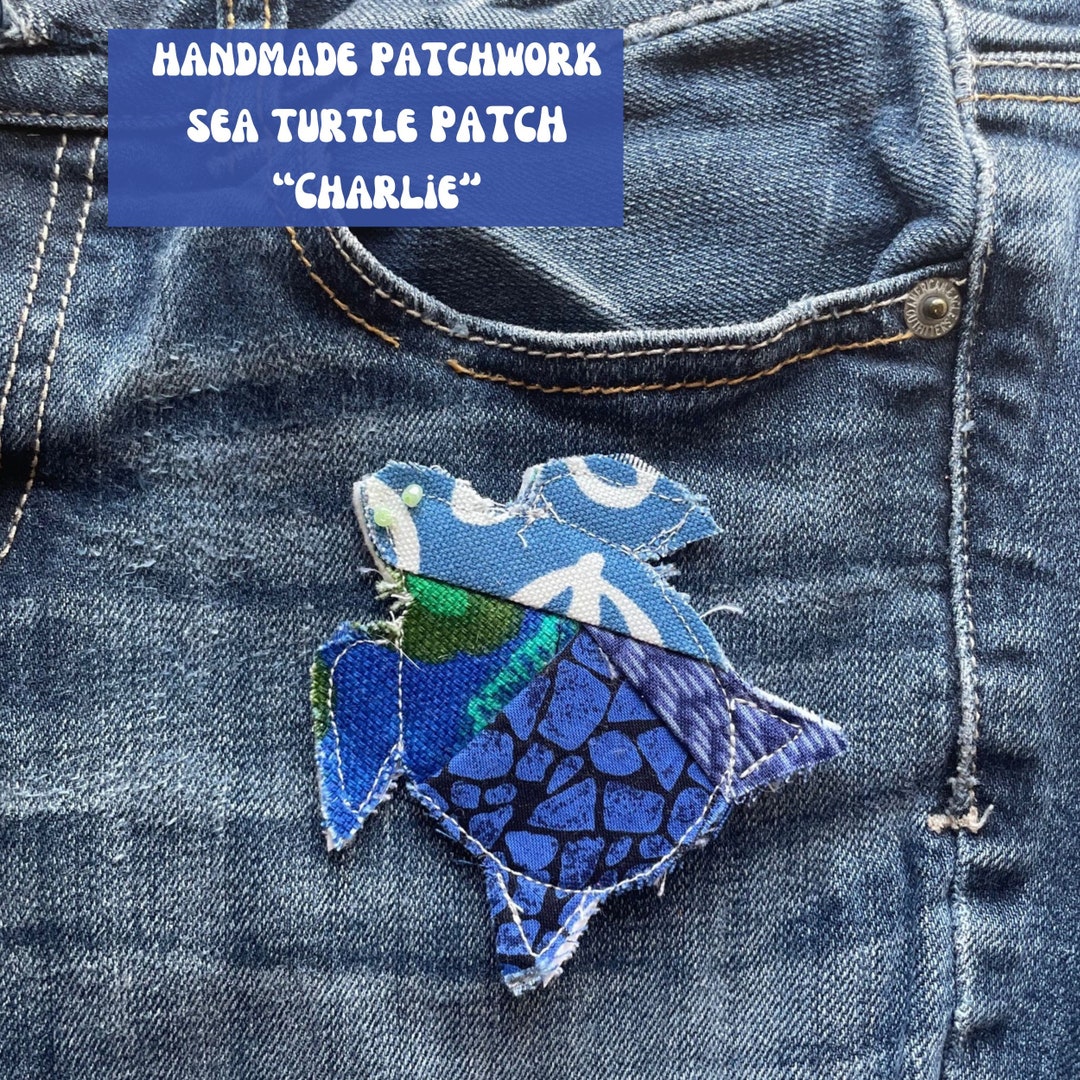 Sea Turtle Patchwork Patch, Blue Green Boho Whimsical Sea Turtles Patch ...