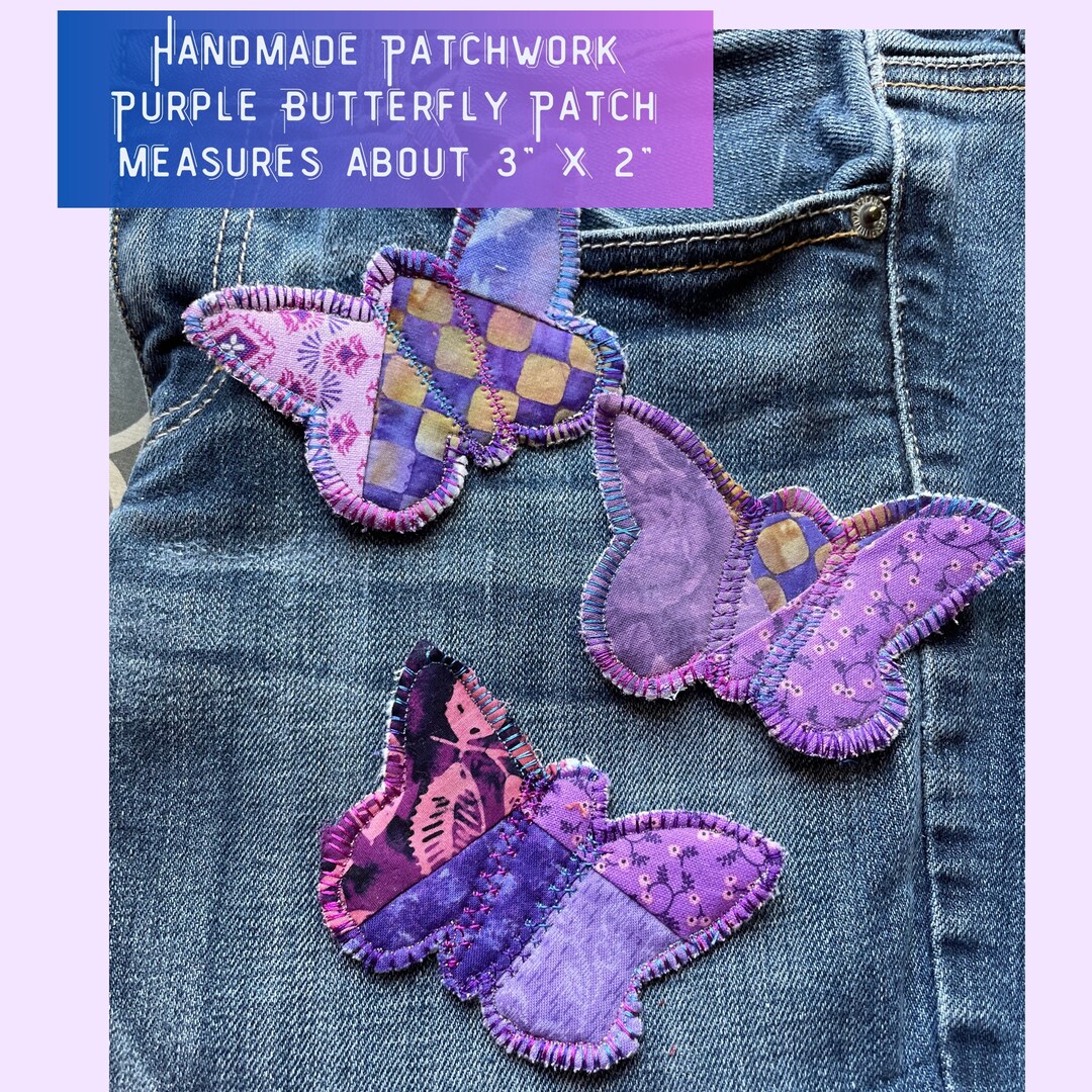 BOHO BUTTERFLY Fabric Patchwork PATCH Purple Hippie Butterfly Patches ...