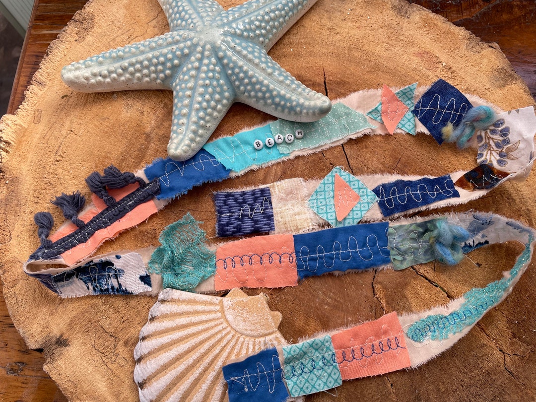 44" Nautical Beach Patchwork Scrappy Handmade Ribbon, Repurposed ...