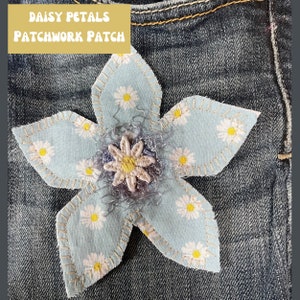 BOHO FLOWER Fabric Patchwork PATCH, Blue Daisy Hippy Flower Patches ...