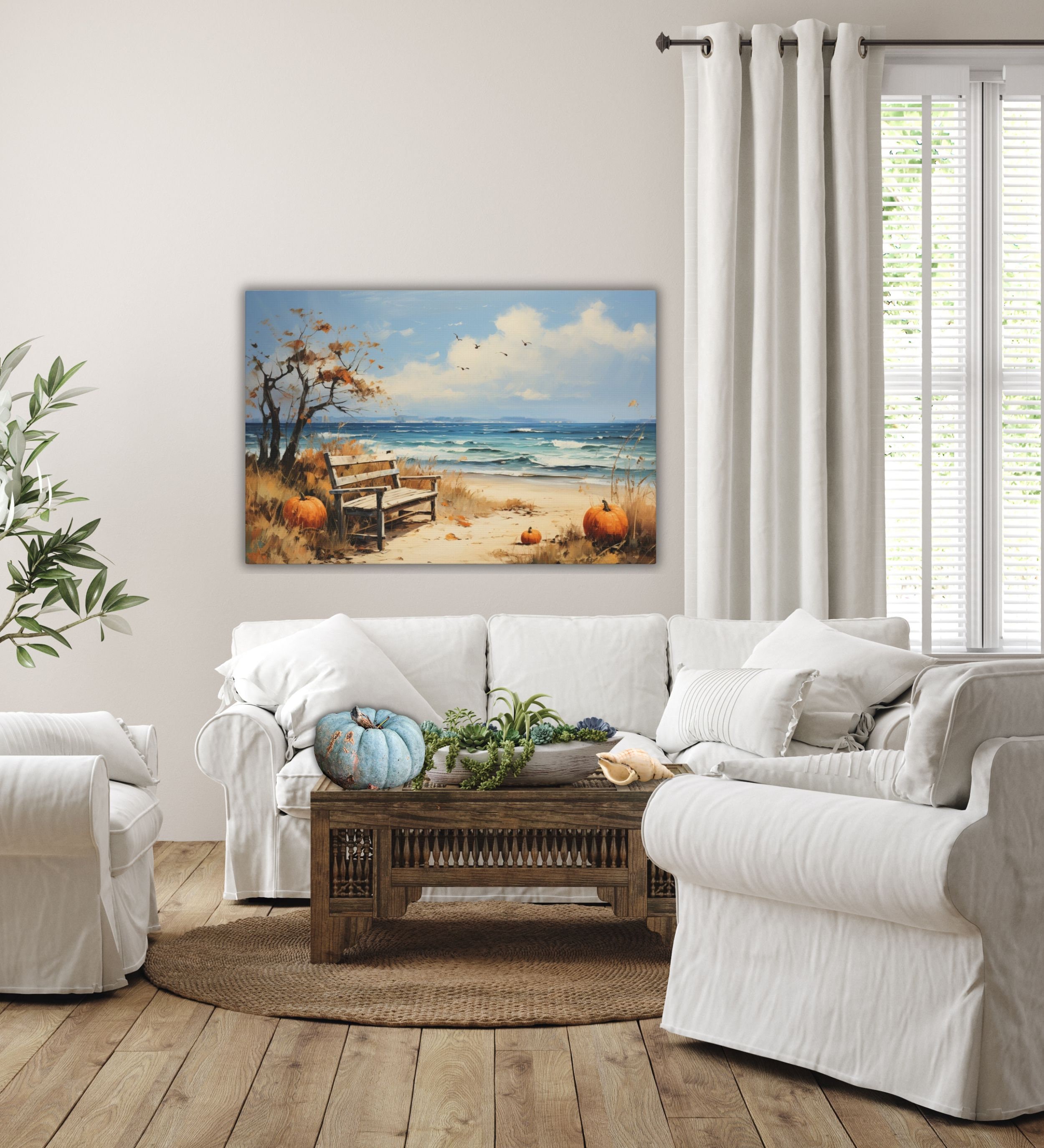 Autumn Coastal Wall Art, Coastal Fall Canvas, Beach Farmhouse Autumn ...