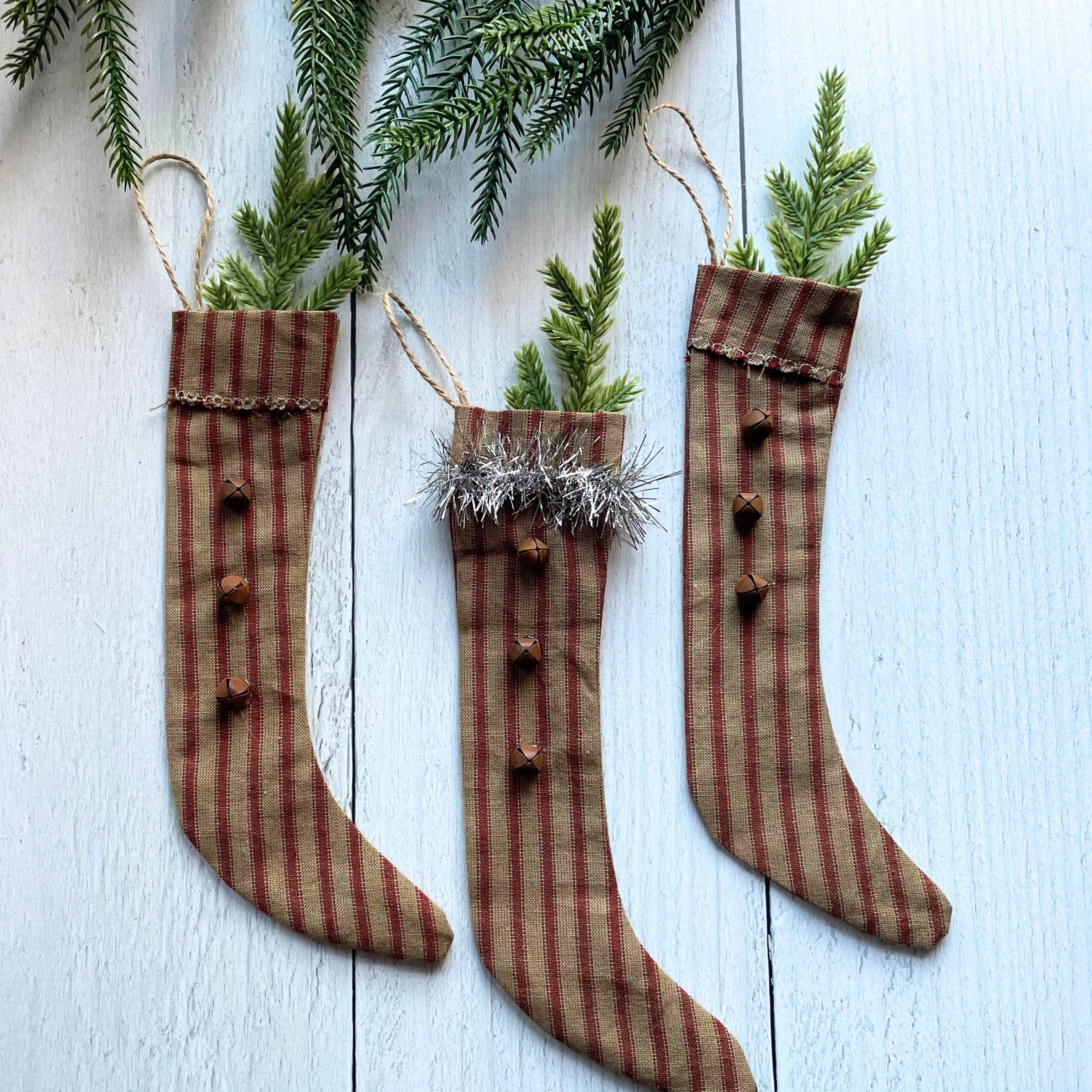 Primitive Colonial Style Christmas Stocking Ornament Homespun Mini ...