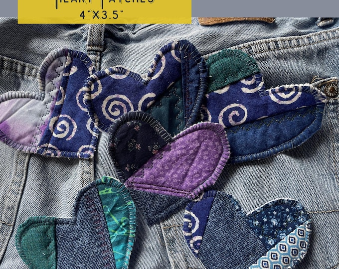 Handmade Boho Denim Heart Patch Blue Purple Hippie Heart Patchwork ...