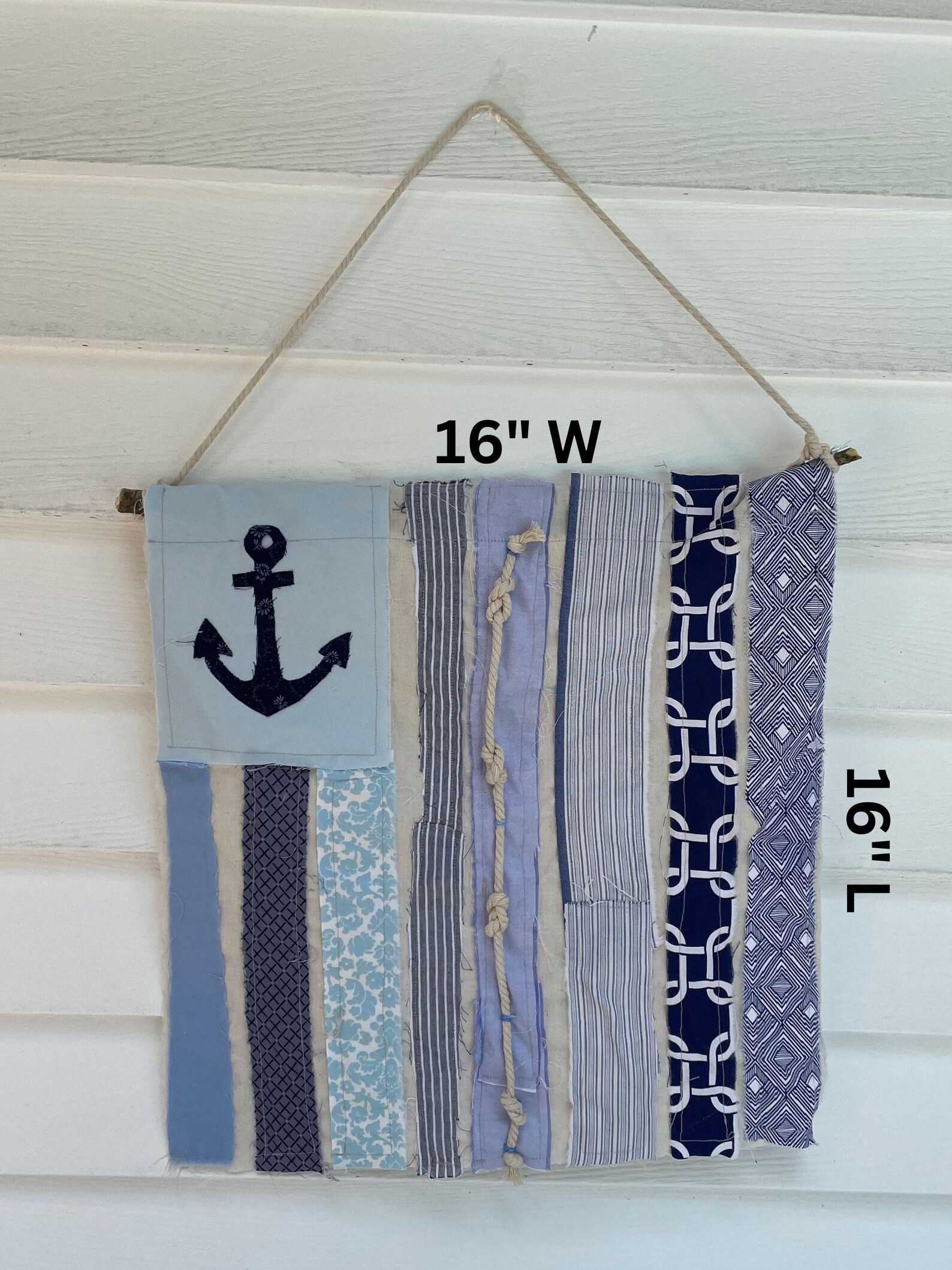 Boho Rustic Vintage Nautical Anchor Flag Coastal Hanging Patchwork ...