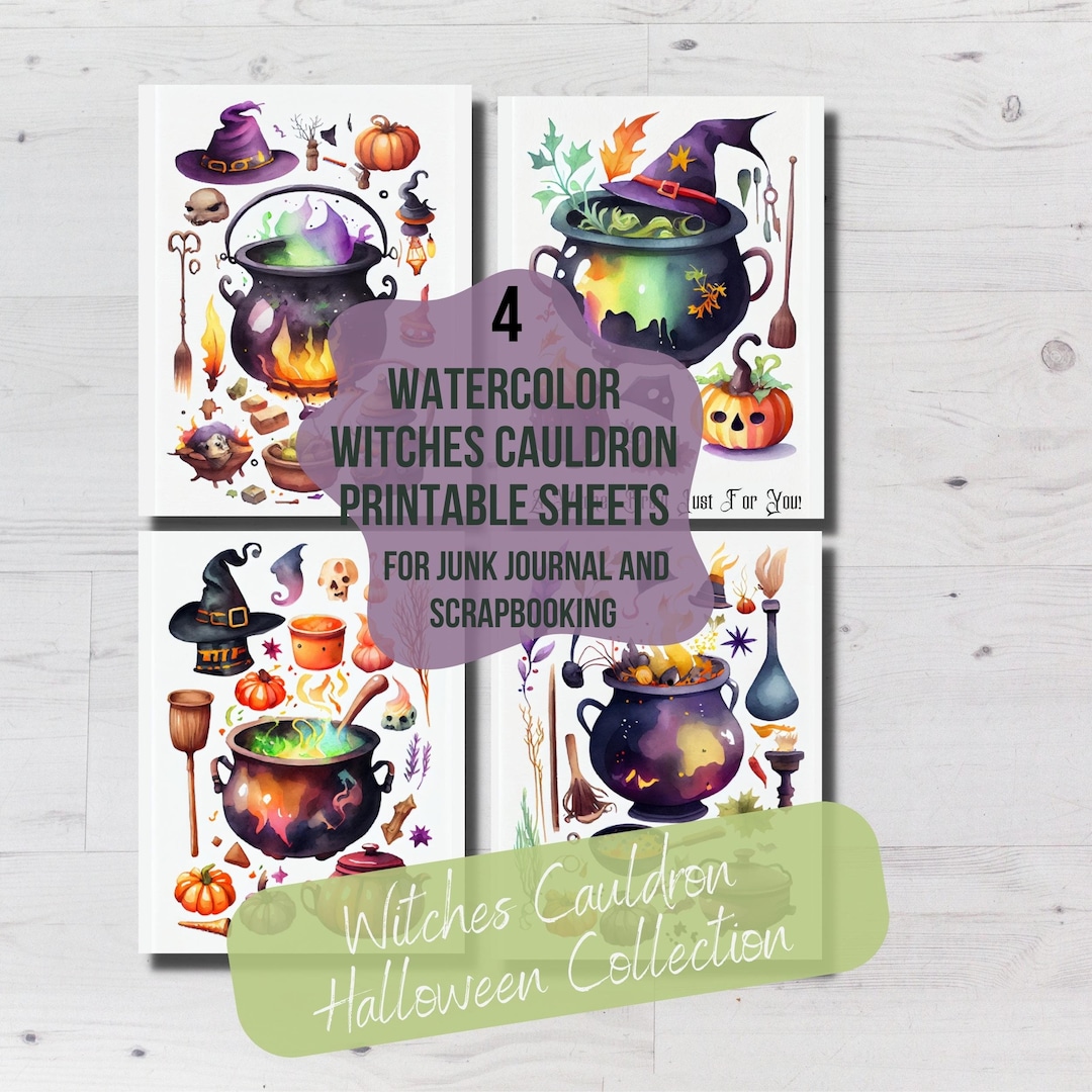 Vibrant Watercolor Halloween Witches Cauldron Clip Art Printable ...