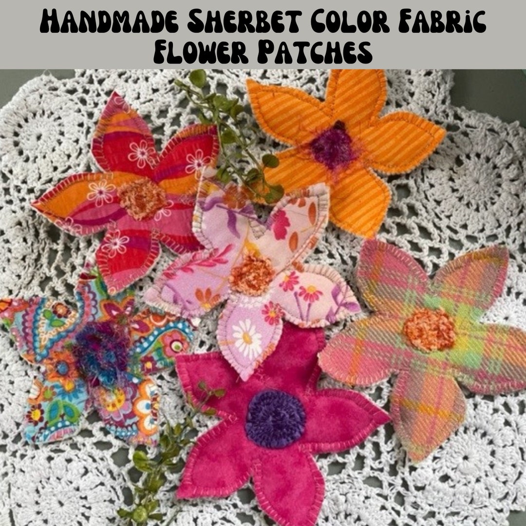 BOHO FLOWER Fabric Patchwork PATCH, Orange Boho Hippy Patches, Handmade ...