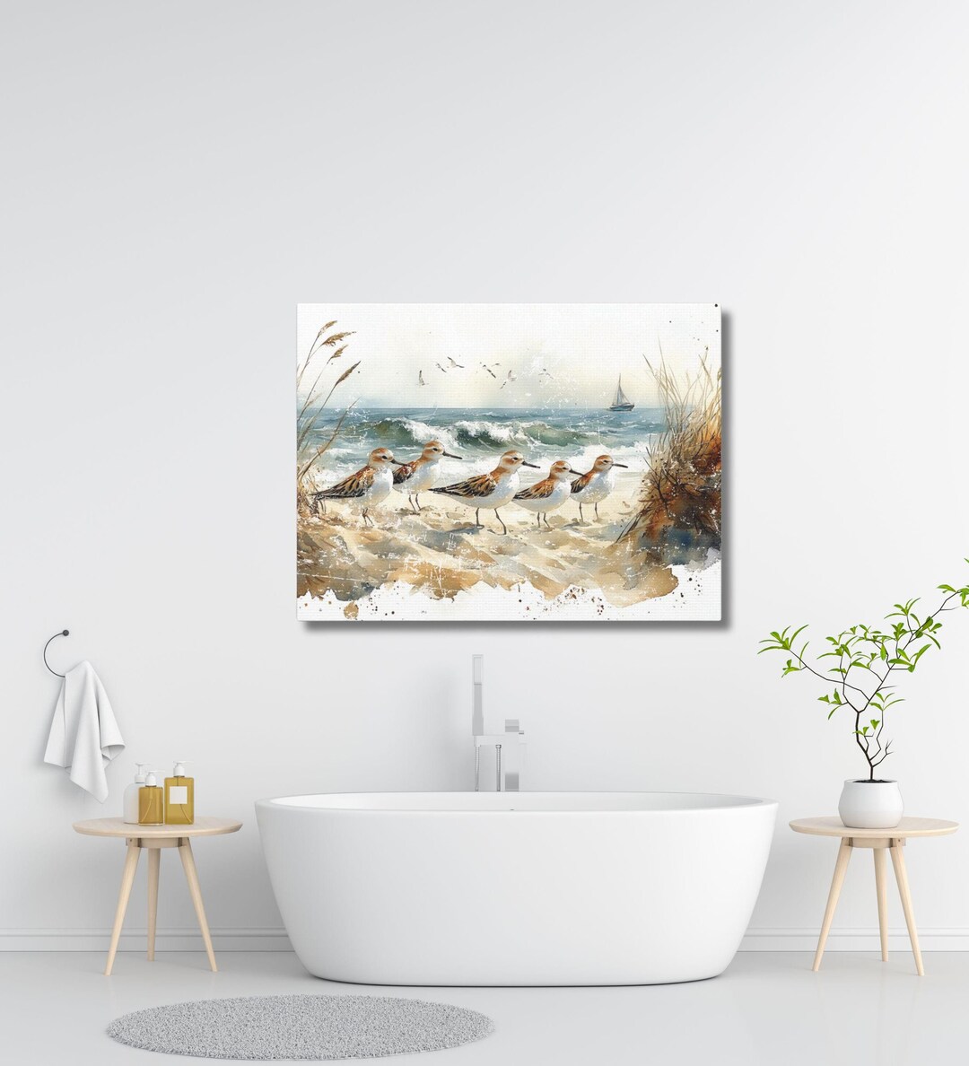 Sandpipers Beach Coastal Wall Decor Rustic Art Mantel Decoration Modern ...