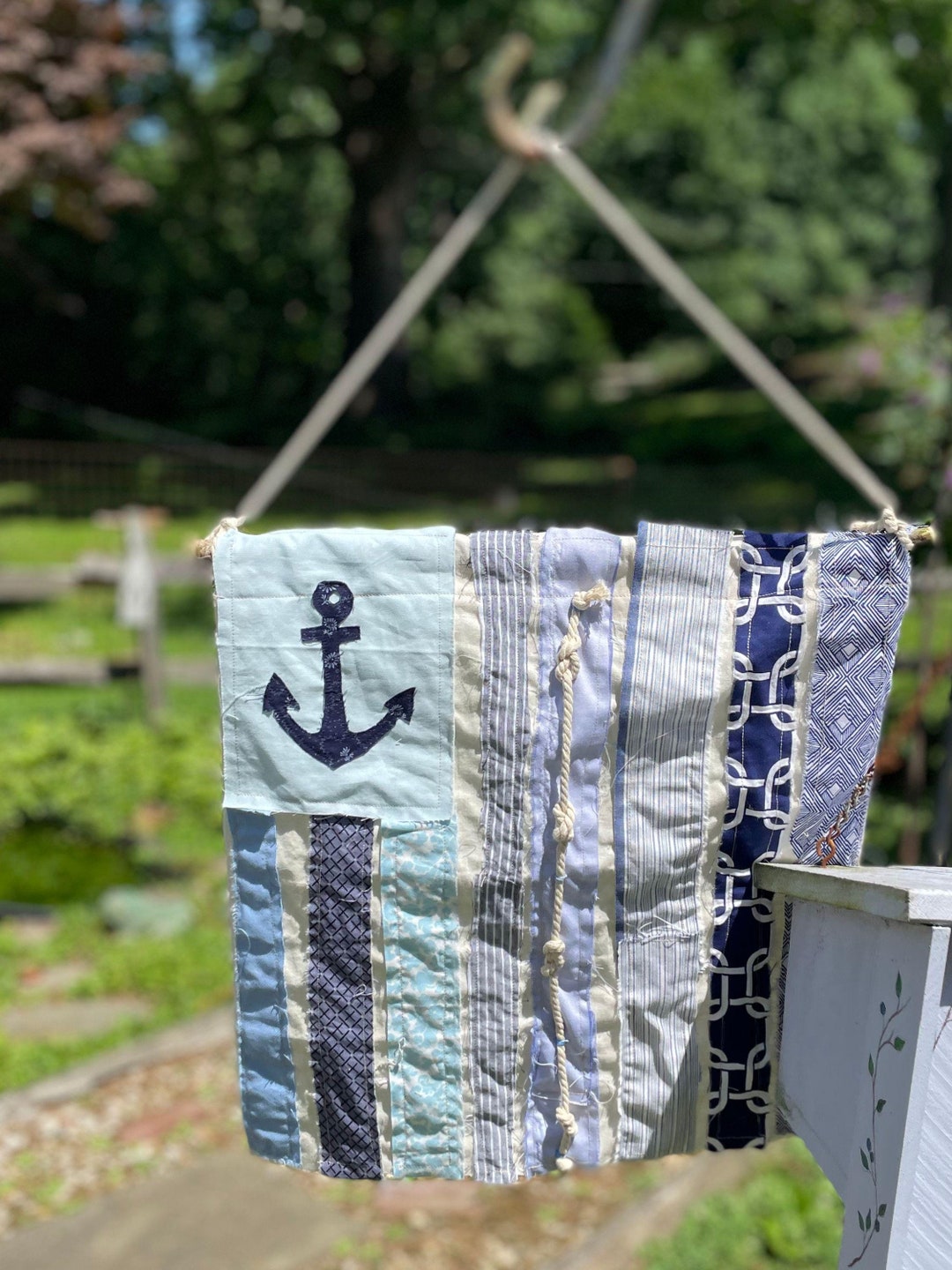 Boho Rustic Vintage Nautical Anchor Flag Coastal Hanging Patchwork ...