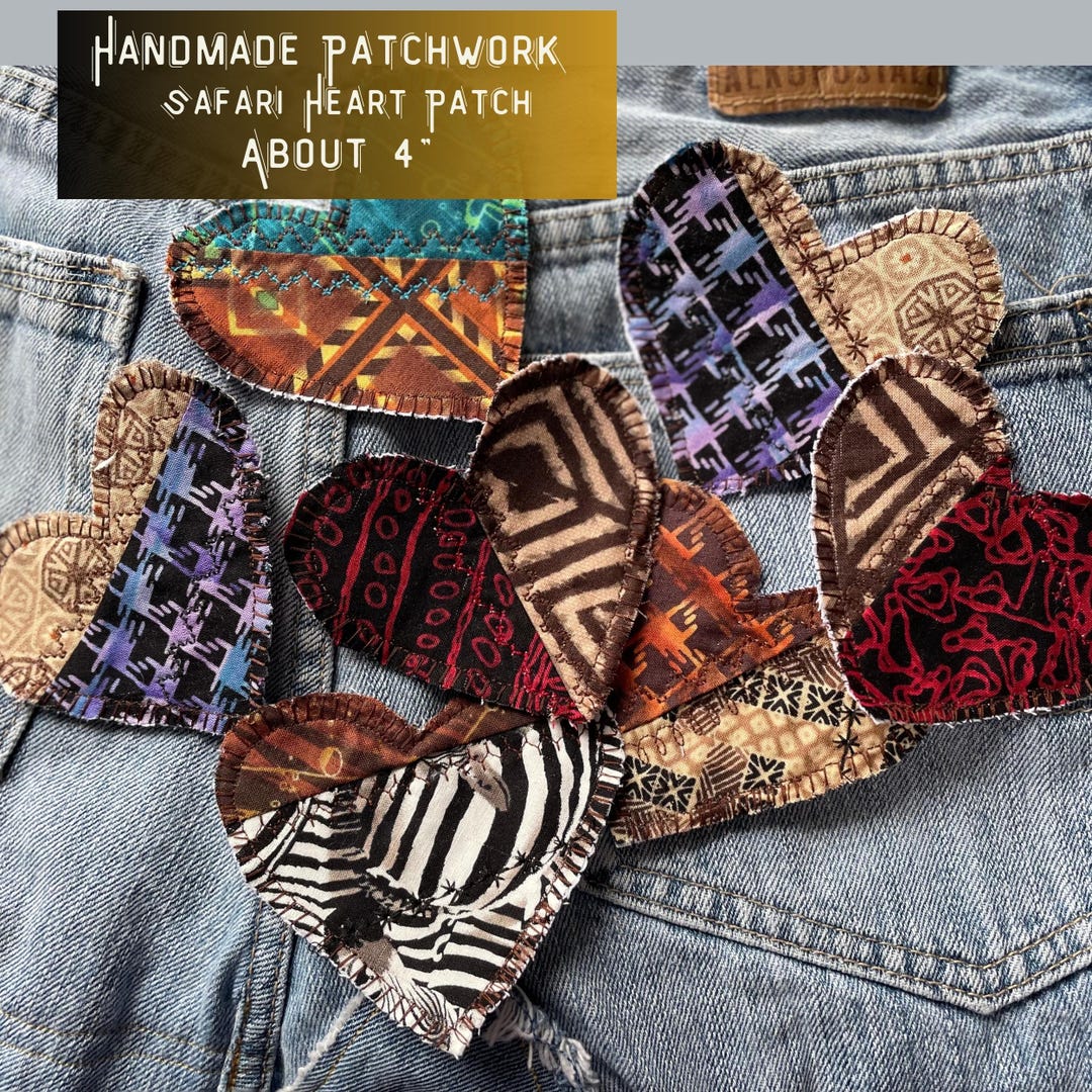 Handmade Boho Fabric Heart Patchwork Patch, Safari Hippie Heart Patch ...