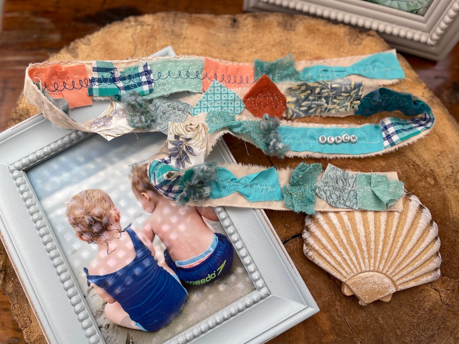 44" Nautical Beach Patchwork Scrappy Handmade Ribbon, Repurposed ...