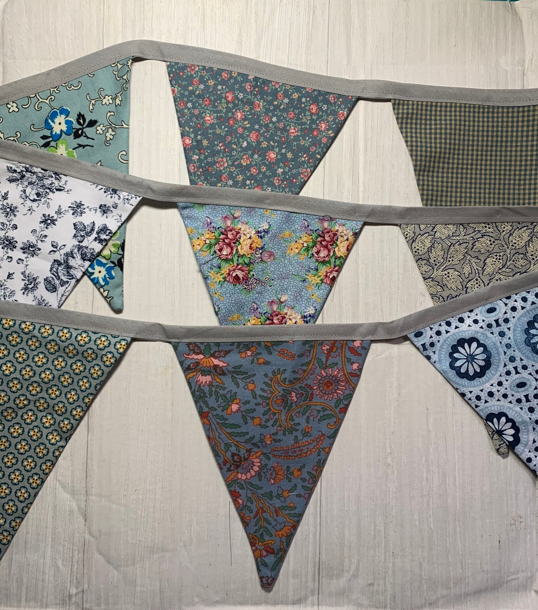 Cottagecore Shades of Blue Bunting Flag Banner, Neutral and Blue ...