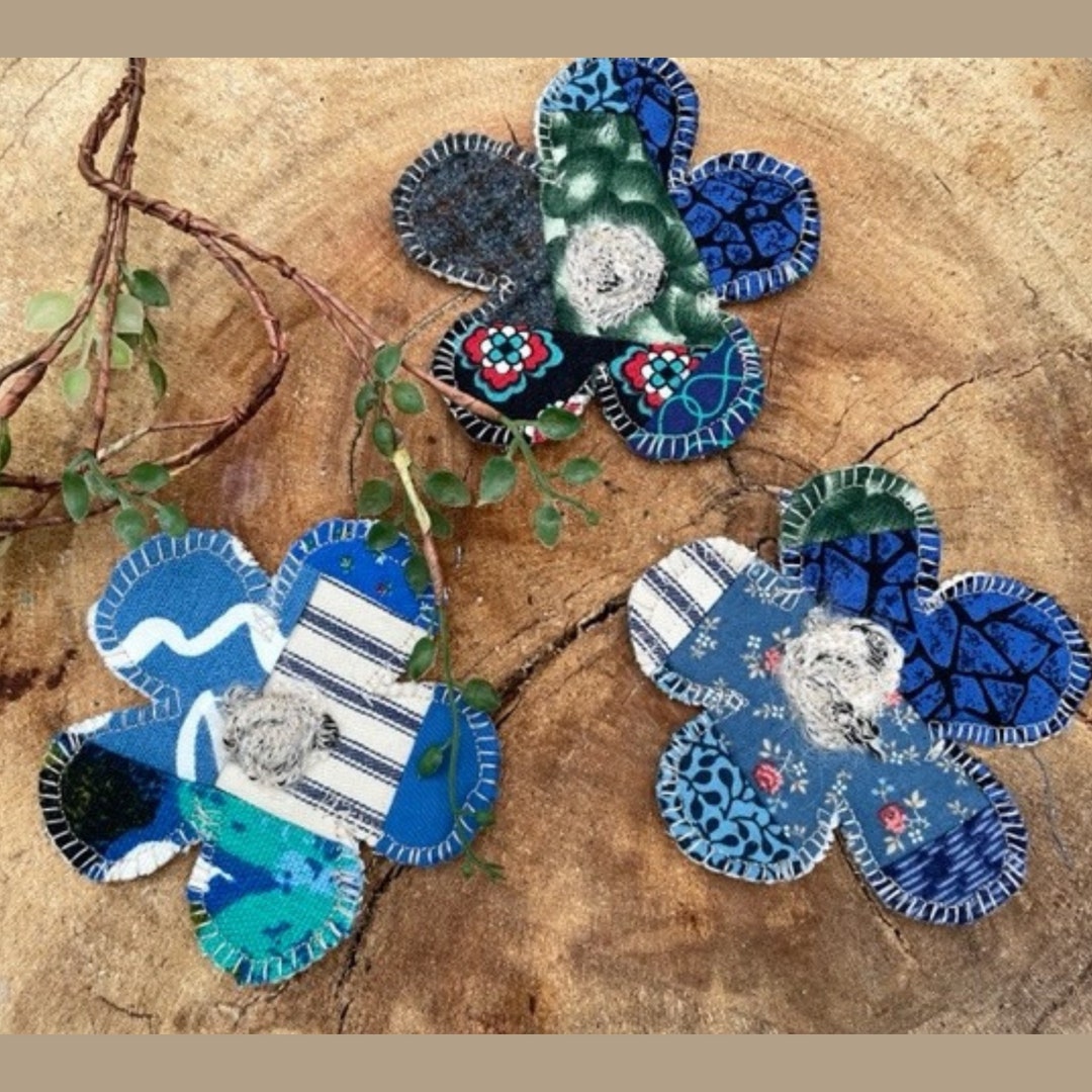 Blue Boho Flower Fabric Patchwork Patch Blue Boho Hippy Flower Patches ...