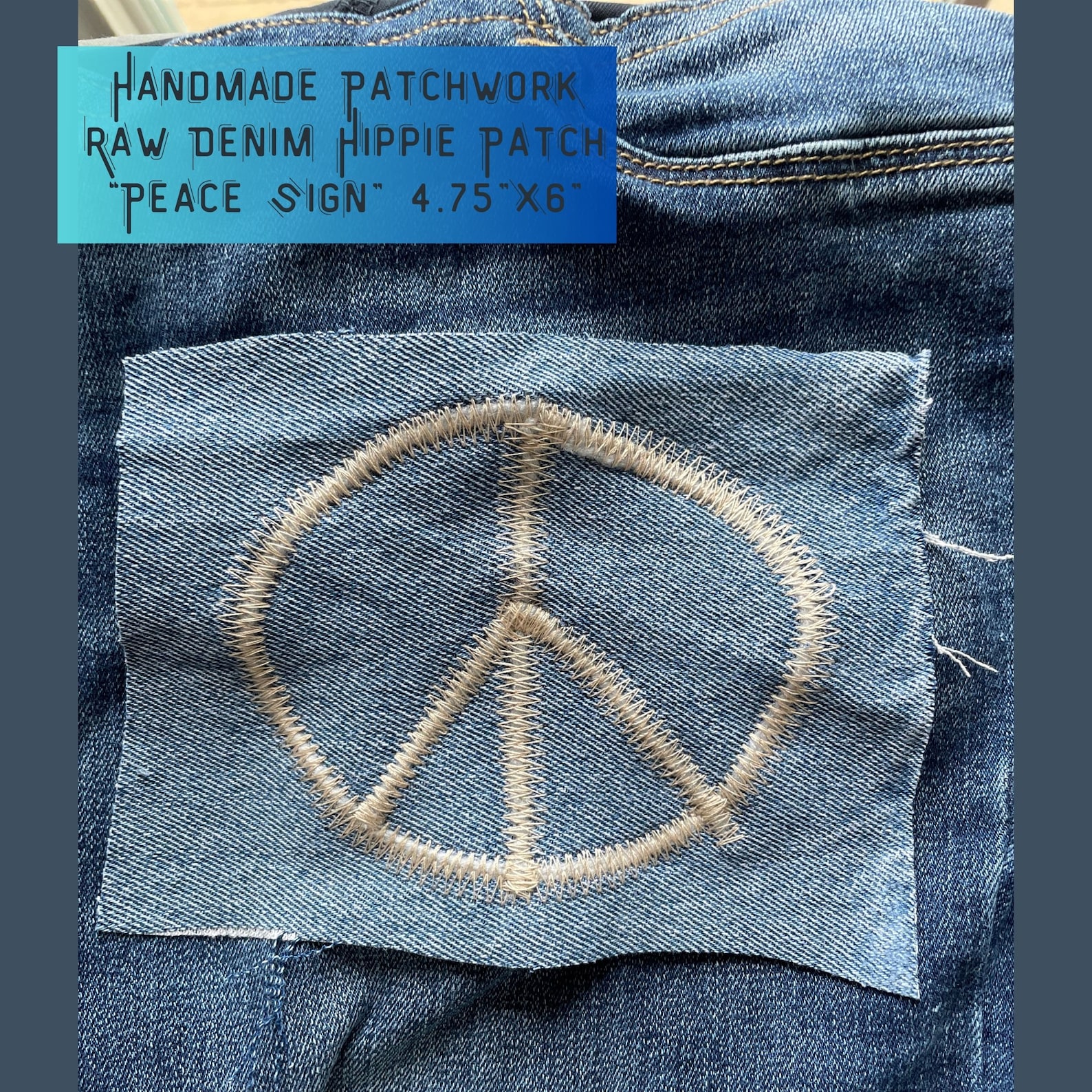 Hippie Denim Peace Sign Patch Boho Raw-edge Denim Peace Applique Patch ...