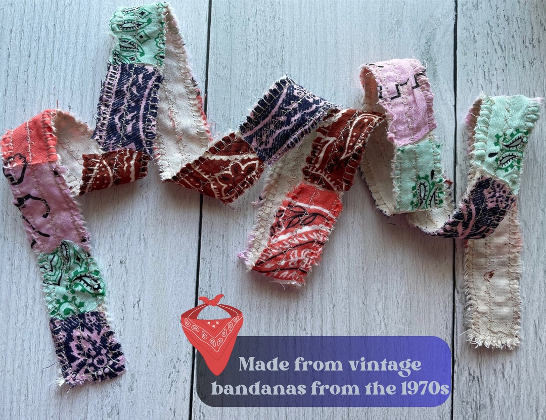 46 Handmade Patchwork Scrappy Bandana Ribbon Repurposed Upcycled Ribbon Made From Vintage 1970s ...