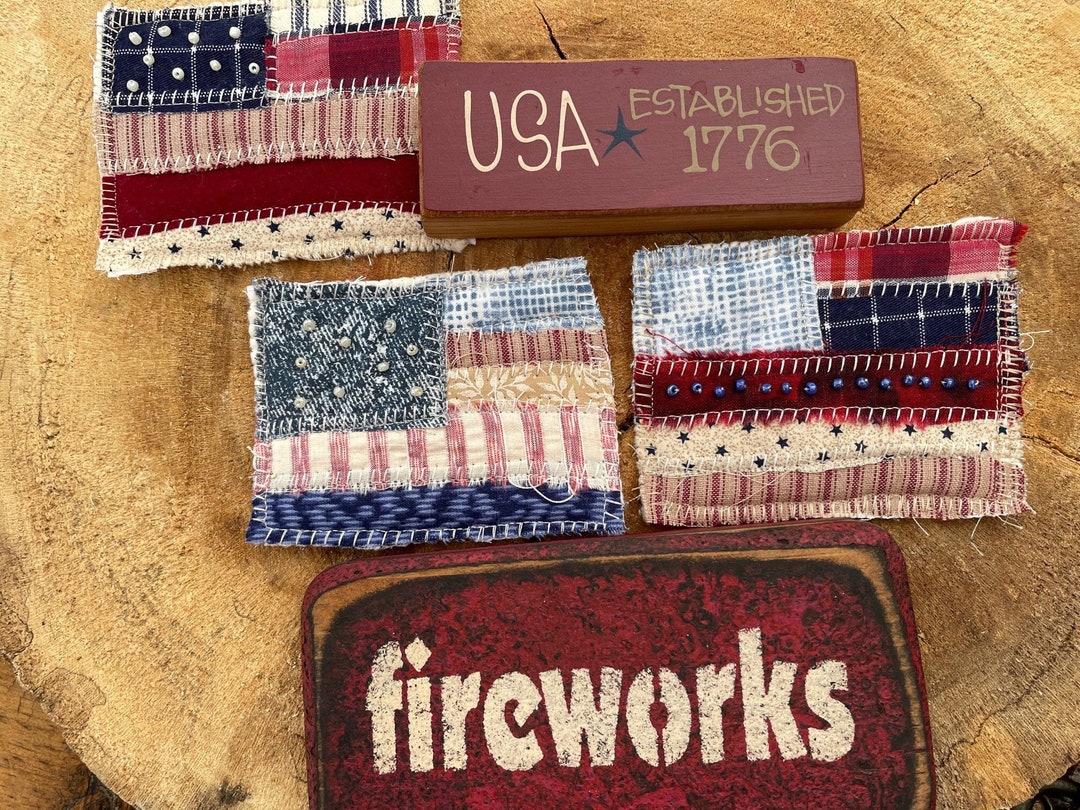 Boho Rustic American Flag Patchwork Patch, USA Flag Raw Edge Vintage ...