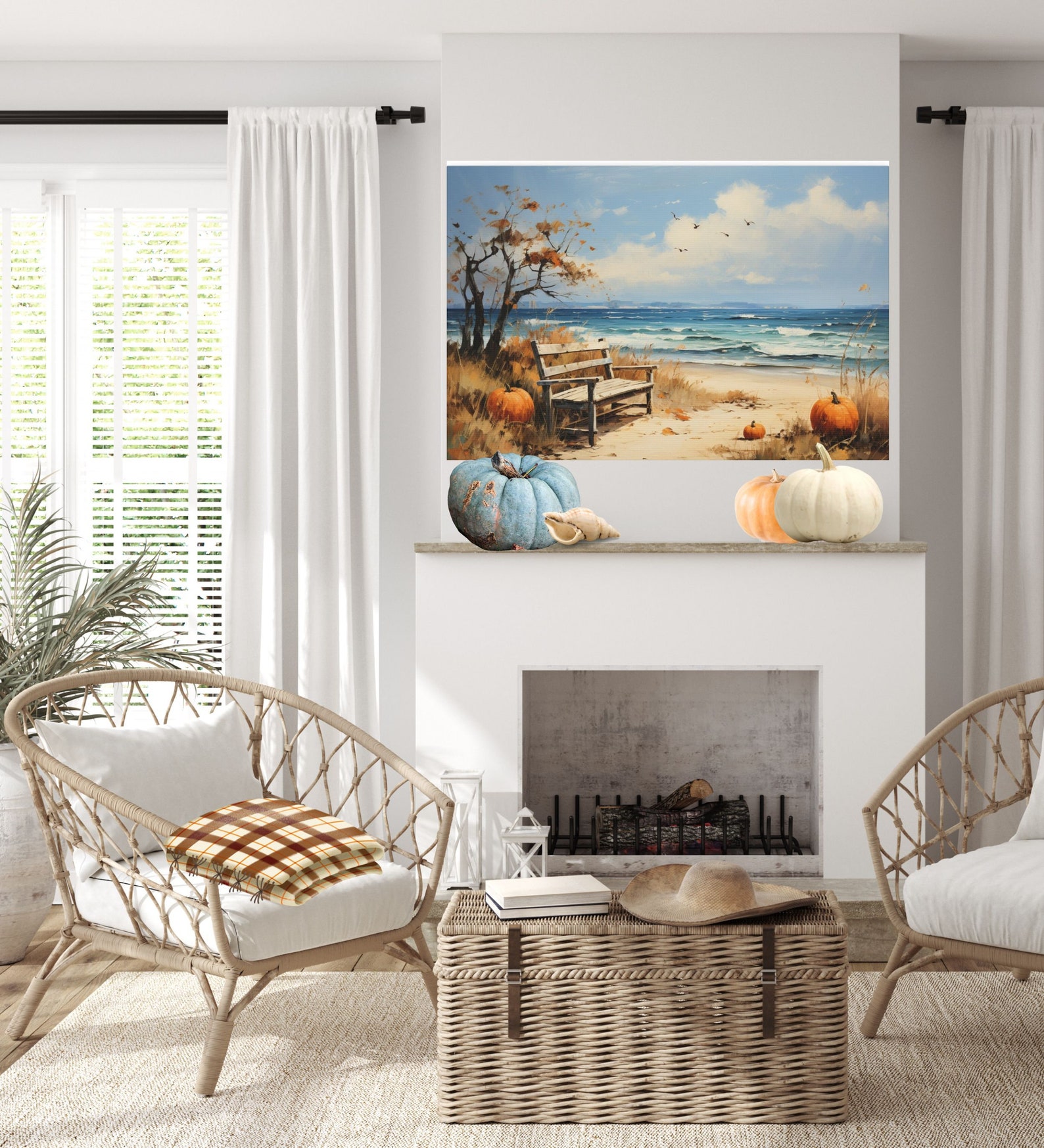 Autumn Coastal Wall Art, Coastal Fall Canvas, Beach Farmhouse Autumn ...